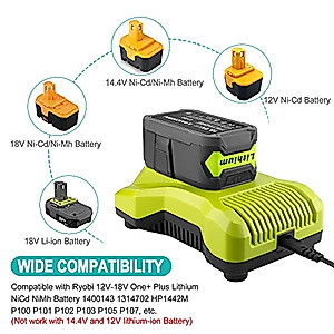 EICHXO P117 One+ Replacement Charger Compatible with Ryobi 12V-18V Lithium NiCad NiMh Battery P102 P103 P107 P108 P109 P189 P190 PBP002 PBP005