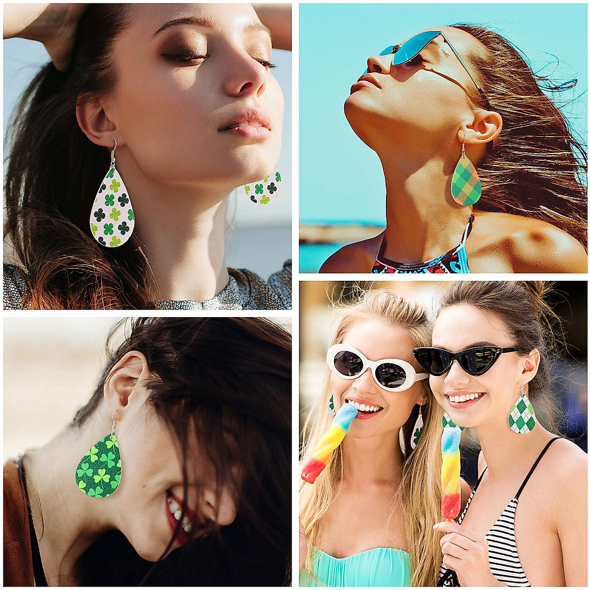 20 Pairs St. Patrick's Day Earrings Shamrock Dangle Earring Faux Leather Clover Drop Earrings Green Teardrop Earrings for Women Gift