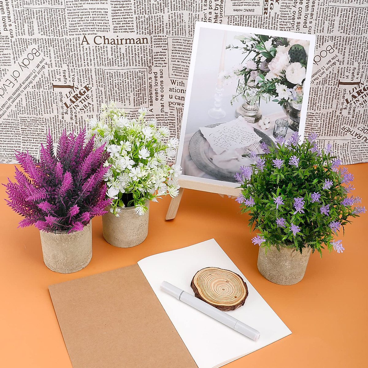 FUNARTY Fake Plants 3pcs Small Potted Plants Mini Artificial Small Flower 10” Faux Greenery Plants Indoor Lavender Pot for Garden Lawn Balcony Office Home Desk Decoration