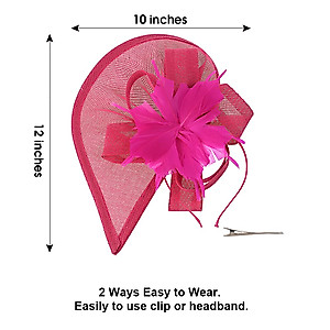 Bubbmi Sinamay Fascinator Hat with Top Flower, Women Feather Pillbox Headwear, Church Wedding Derby Cocktail Tea Party Headpiece(C hot Pink)