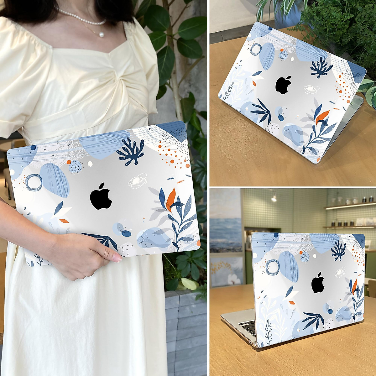 Yebiseven Case for MacBook Air 13 inch 2021 2020 2019 2018 Model A2337 M1/A2179/A1932, Laptop Hard Shell Case with Keyboard Cover & Screen Film & OTG Adapters & 2 Webcam Covers, Geometric Floral