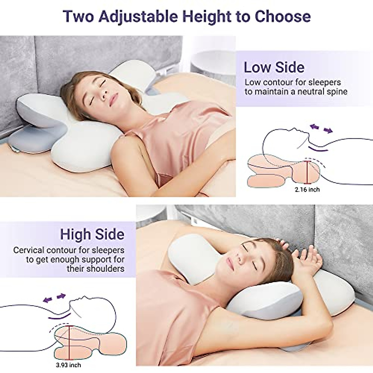 DONAMA Cervical Neck Pillow,Ergonomic Contour Orthopedic Pillow for Neck and Shoulder with Soft Cooling Pillowcase,Memory Foam Support Sleeping Pillow for Side,Back,Stomach Sleeper