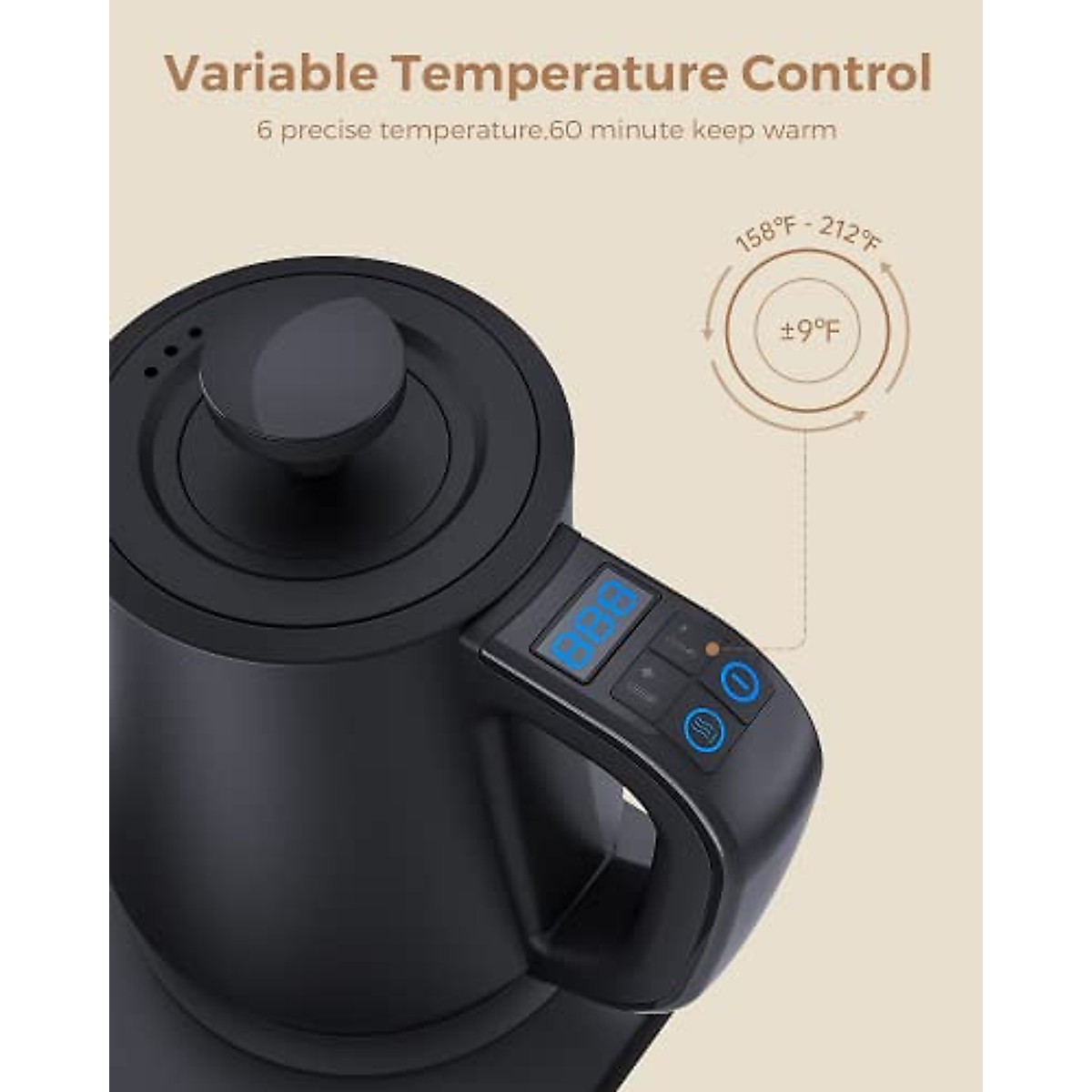 Electric Gooseneck Kettle with Variable Temperature Control,Tea Kettle & Pour Over Coffee Kettle,100% Stainless Steel Inner Lid & Bottom,Quick Heating, Auto Shutoff Anti-dry Protection,1000W-1 L