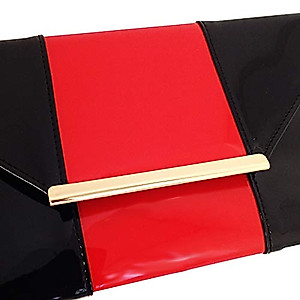 JNB Patent Color Block Envelop Clutch, Red/Black