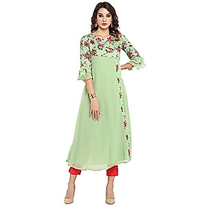 Janasya Indian Women's Light Green Poly Crepe Kurta(JNE3368-KR-XL)