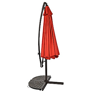 Sun-Ray 811045 10' Round Cantilever 8-Rib Offset Solar Patio Umbrella, 24 LED Lights, Crank with Adjustable Tilt, Cross Base, Aluminum Frame, Scarlet/Red