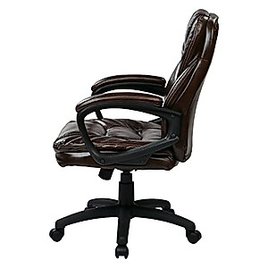 Office Star FL Series Faux Leather Manager's Adjustable Office Chair with Lumbar Support, Tilt Control, and Padded Arms, Chocolate