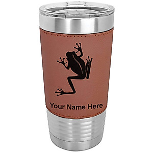 LaserGram 20oz Vacuum Insulated Tumbler Mug, Tree Frog, Personalized Engraving Included (Faux Leather, Dark Brown)