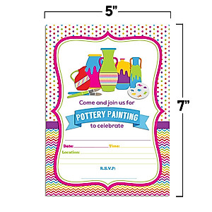 Pottery Painting Party Fill In Birthday Party Invitations, 20 5x7 Fill In Cards with Twenty White Envelopes by AmandaCreation