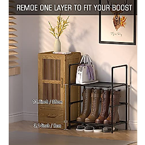 AwadeWhy Shoe Rack 3 Tiers, Narrow Shoe Rack, 3 Tier Shoe Organizer, Sturdy Black Metal Non-woven Expandable Rack, Small Shoe Rack for Storage Kids Men Entryway Closet Bedroom