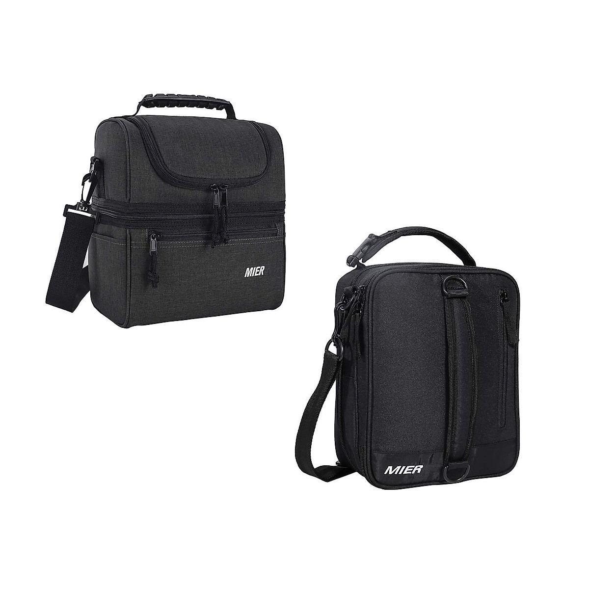 MIER Insulated Lunch Box 2 Compartment Lunch Bag and Expandable Lunch Pack for Men, Women, Black