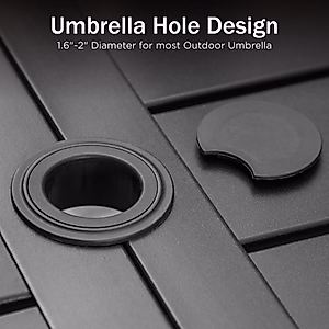 PHI VILLA 60'' Outdoor Dining Table for 6, E-Coating Metal Patio Table with 1.57" Umbrella Hole, All-Weather Resistant Rectangular Table for Patio, Backyard, Garden