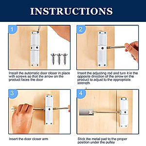 Automatic Door Closer, Zinc Alloy Safety Spring Door Closer Adjustable 30 kg Closing Door Hinge (White)