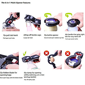 Bottle Opener Set,2Pcs Inclinding 5-in-1 and 6-in-1, Can, Soda, and Jar Openers, Twist Off Lid – Jar Opener for Seniors and Arthritic Hands (Gray Black)