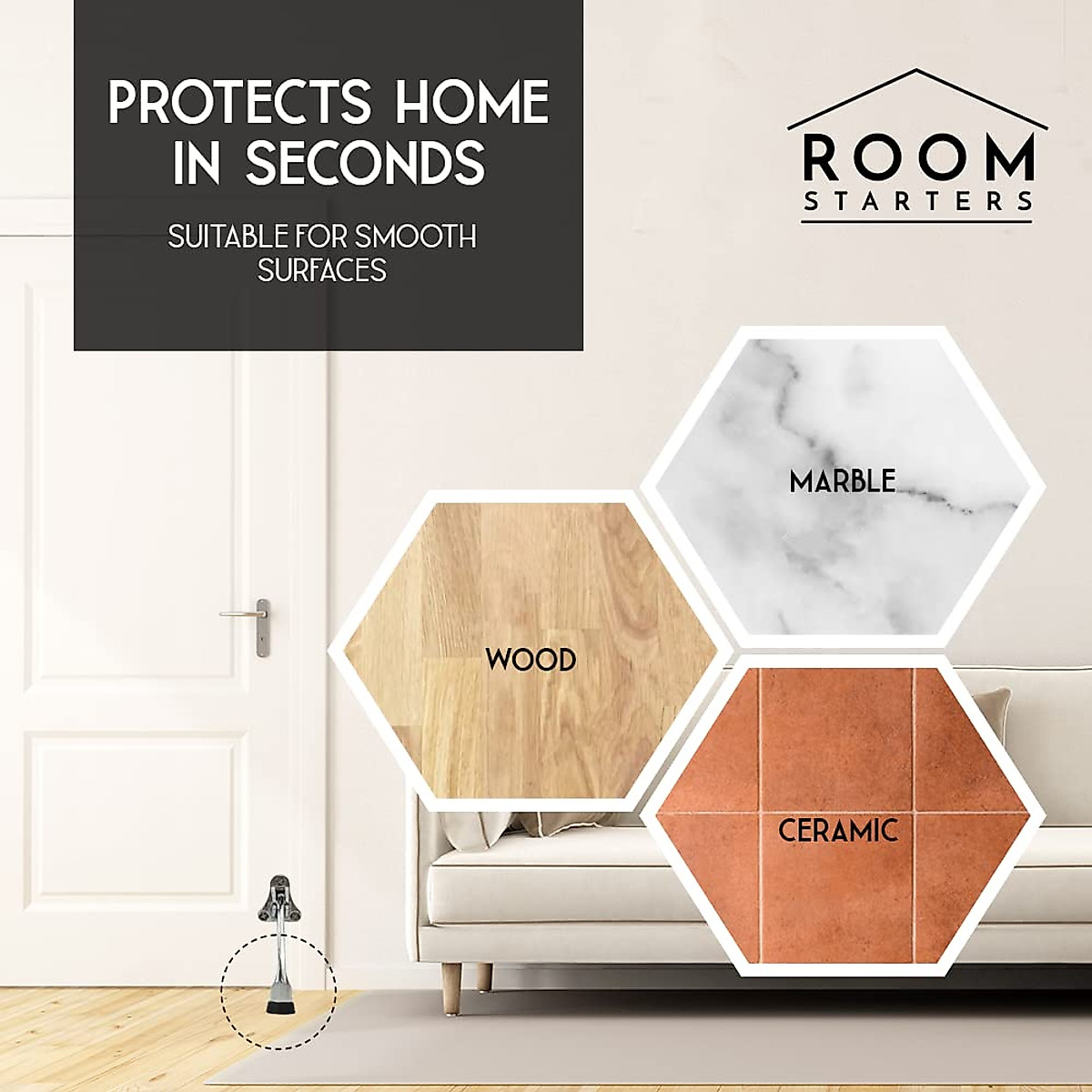 Kick Down Door Stop Ultra Grip Rubber Replacement Tip 10 Pack Threaded by ROOM STARTERS Style 2 (Gray, 10 Pack)