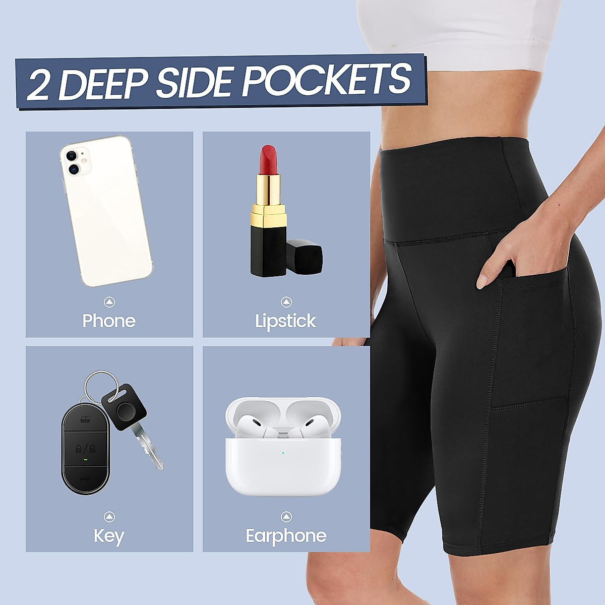 GAYHAY 3 Pack Biker Shorts with Pockets for Women - 8"/ 5"/ 3" High Waist Compression Shorts for Workout Yoga Cycling