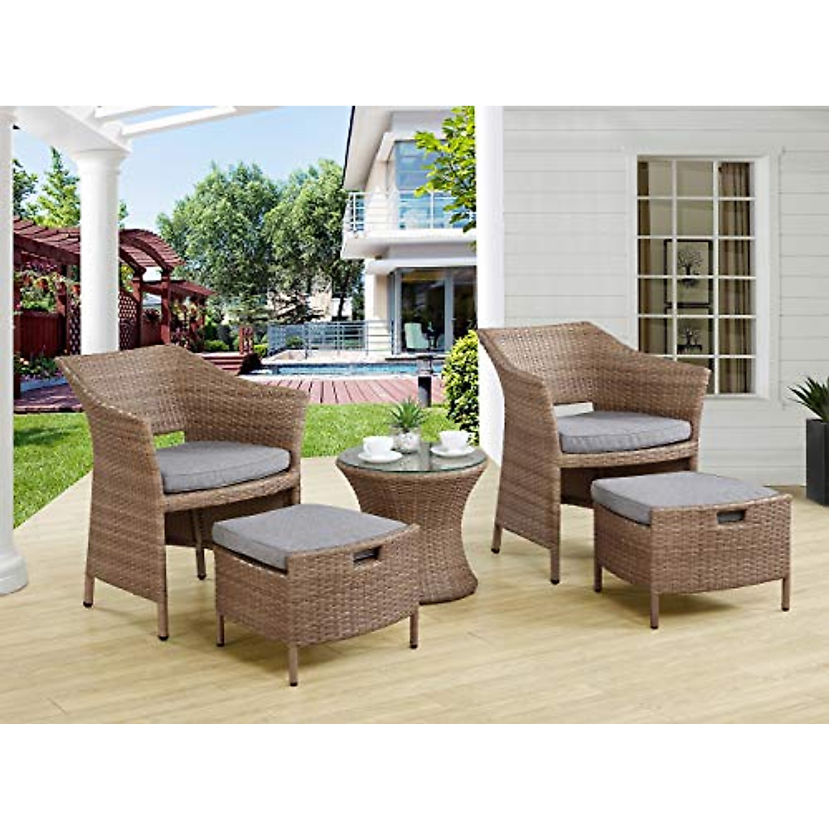 Kokoli All-Weather Conversation Set with Set of 2 Chairs with Ottomans and 17" H Accent Table