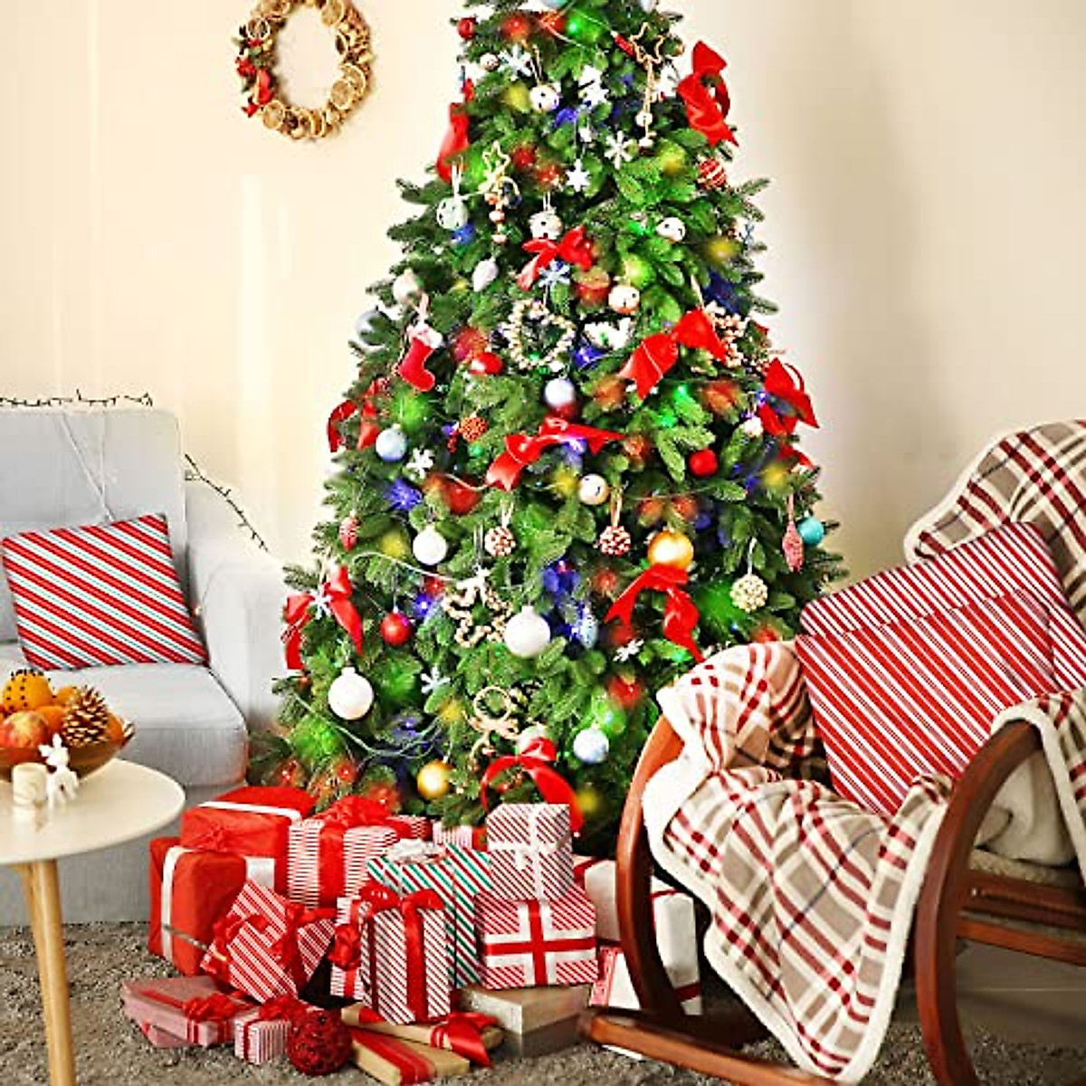 10 Pieces Christmas Fabric Bundles Sewing Quilting Fabric Xmas Red and Green Candy Cane Printing Fabric Squares Craft Fabric for Patchwork Sewing DIY Craft Christmas Party Supplies (20 x 15.75 Inches)