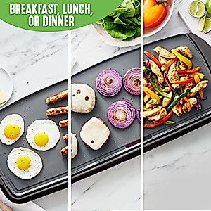 GreenLife 20" Electric Griddle, Extra Large Surface for Pancakes Eggs Fajitas, Healthy Ceramic Nonstick Coating, Stay Cool Handles, Removable Drip Tray, Temperature Control, PFAS-Free, Black
