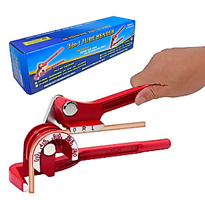 RiYii Tube Bender, 3 In 1 Copper Pipe Bender, 0-180 Degrees Tubing Bender, 1/4" 5/16" 3/8" Refrigeration Line Bending Tools for Copper, Brass, Soft Metal, Aluminum and Thin Stainless Steel Pipes, Red