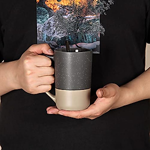 SHOWFULL 16 OZ Large Coffee Mug, Two Color Combination Big Ceramic Tea Cup with Square Handle with White Speckled for Men Women Restaurant Home Office Hot Drinks, Grey