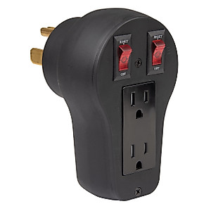 Progressive Industries 50A RV Male to (2) 15A Female Resettable Circuit Breaker Adapter, CBA-5015,Black