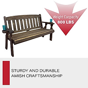 Amish Casual Heavy Duty 800 Lb Mission Pressure Treated Garden Bench with Cupholders (5 Foot, Dark Walnut Stain)