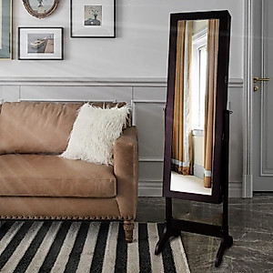 Uten Lockable Jewelry Armoire Large Jewelry Cabinet with Standing Mirror Jewelry Holder Organizer Storage, 4 Angle Adjustable(Brown)