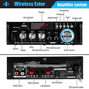 Etlephe 298A Mini Bluetooth 5.0 Stereo Amplifier,Amplifier home Audio,Audio Receiver,300W+300W 2 Channel Power Sound Receiver/USB,SD Card,FM Radio,2 Mic for Home Speakers & Theater System-12V 110V