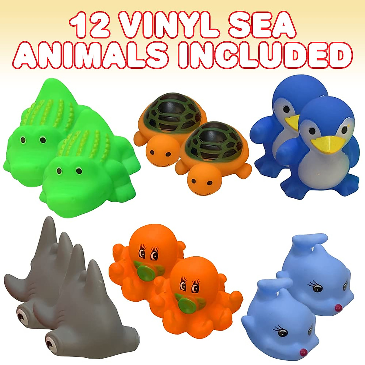 ArtCreativity Vinyl Sea Animals, Pack of 12 Assorted Squeezable Toys, Aquatic Birthday Party Favors for Kids, Fun Bath Tub and Pool Toys for Children, Educational Learning Aids for Boys and Girls