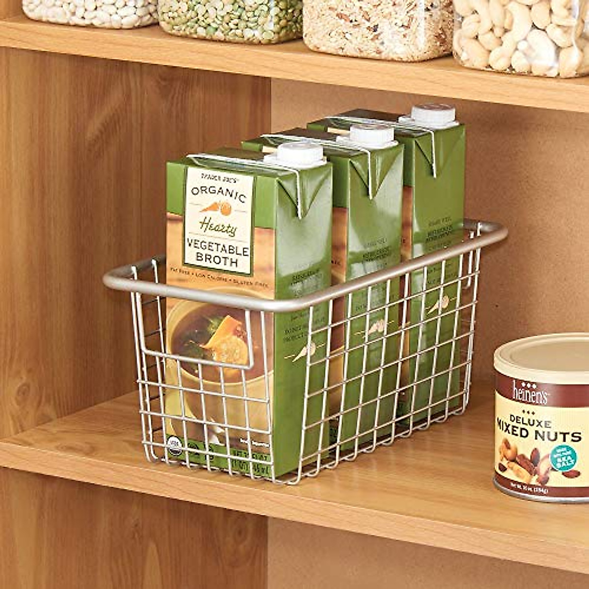 iDesign Forma Metal Wire Pantry Storage Organizer Bin with Handles, Container for Food, Drinks, Produce Organization , 10.24" x 6.24" x 5.06", Satin Silver,69565