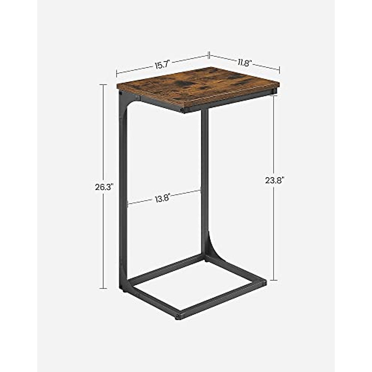 VASAGLE C-Shaped End Table, Side Table for Sofa, Couch Table with Metal Frame, Small TV Tray Table for Living Room, Bedroom, Rustic Brown and Black