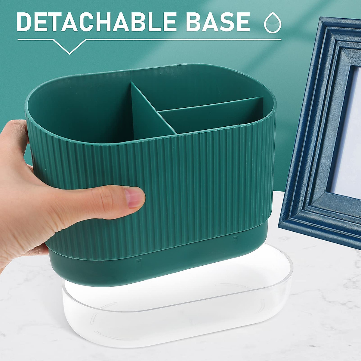 TOPBATHY Kitchen Utensil Draining Chopstick Cage Silverware Drainer Basket 3 Divided Cutlery Drying Utensil Crock Sink Countertop Flatware Organizer for Spoons Forks Green