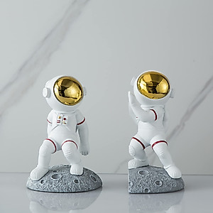 Banllis Space Theme Bookends for Shelves, Astronaut Moon Book Ends for Kids Room, Decorative Planet Book Stoppers to Hold Books Heavy Duty, Unique Boys and Girls Gift (Gray)
