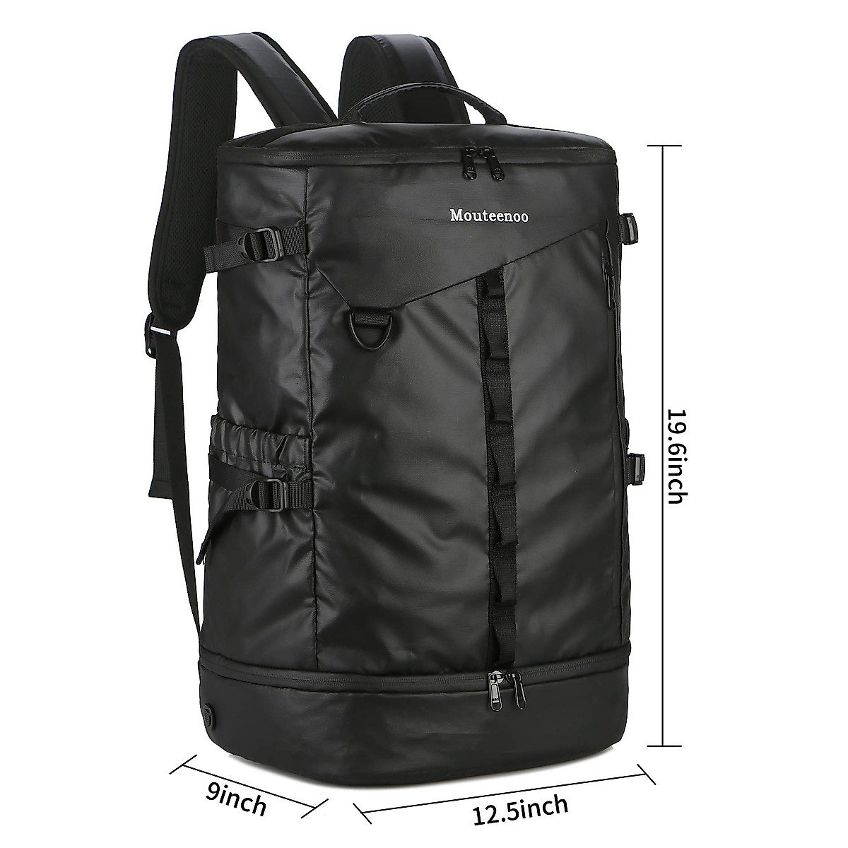 Mouteenoo Travel Backpack with Shoes Compartment for Gym Sports Hiking Water-Resistant Backpack for Men and Women (Black)