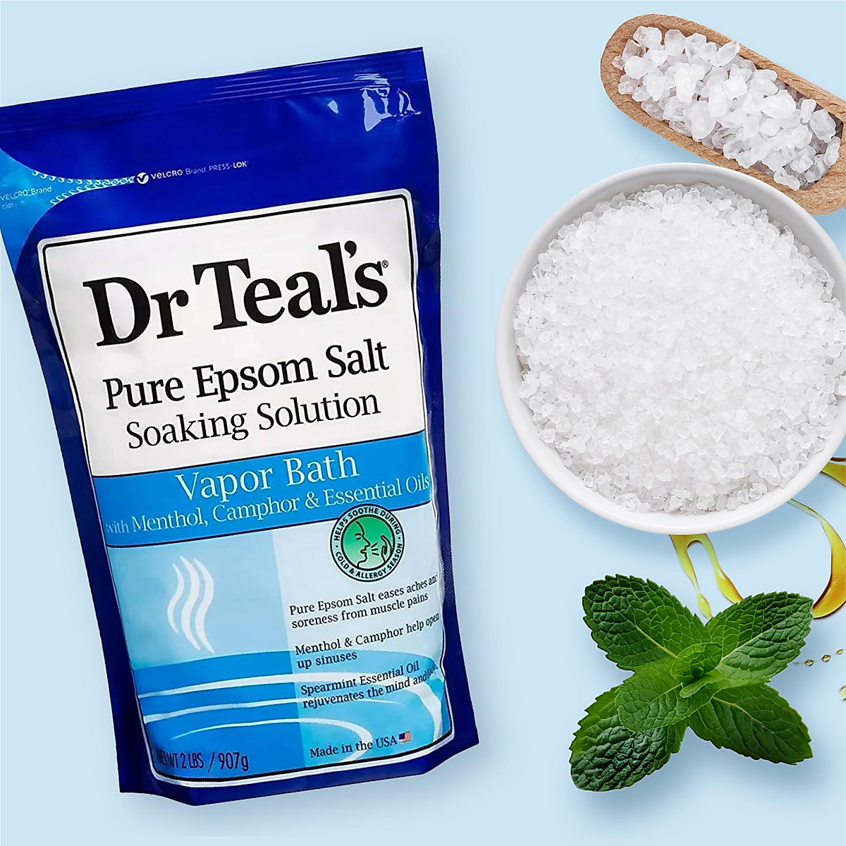 Dr Teal's Pure Epsom Salt, Vapor Bath with Menthol, Camphor & Essential Oils, 2 lbs (Pack of 3)