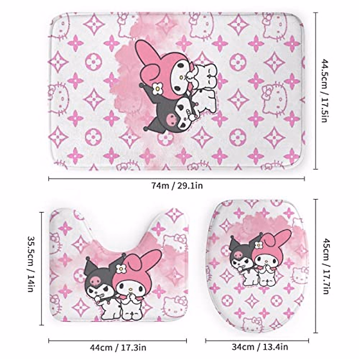 fmsnupz 4PCS Anime Shower Curtain Set, Cute Bathroom Decor with Non-Slip Rugs, Toilet Lid Cover and Bath Mat, Waterproof Fabric Shower Curtains with 12 Hooks, 70.8"x70.8"