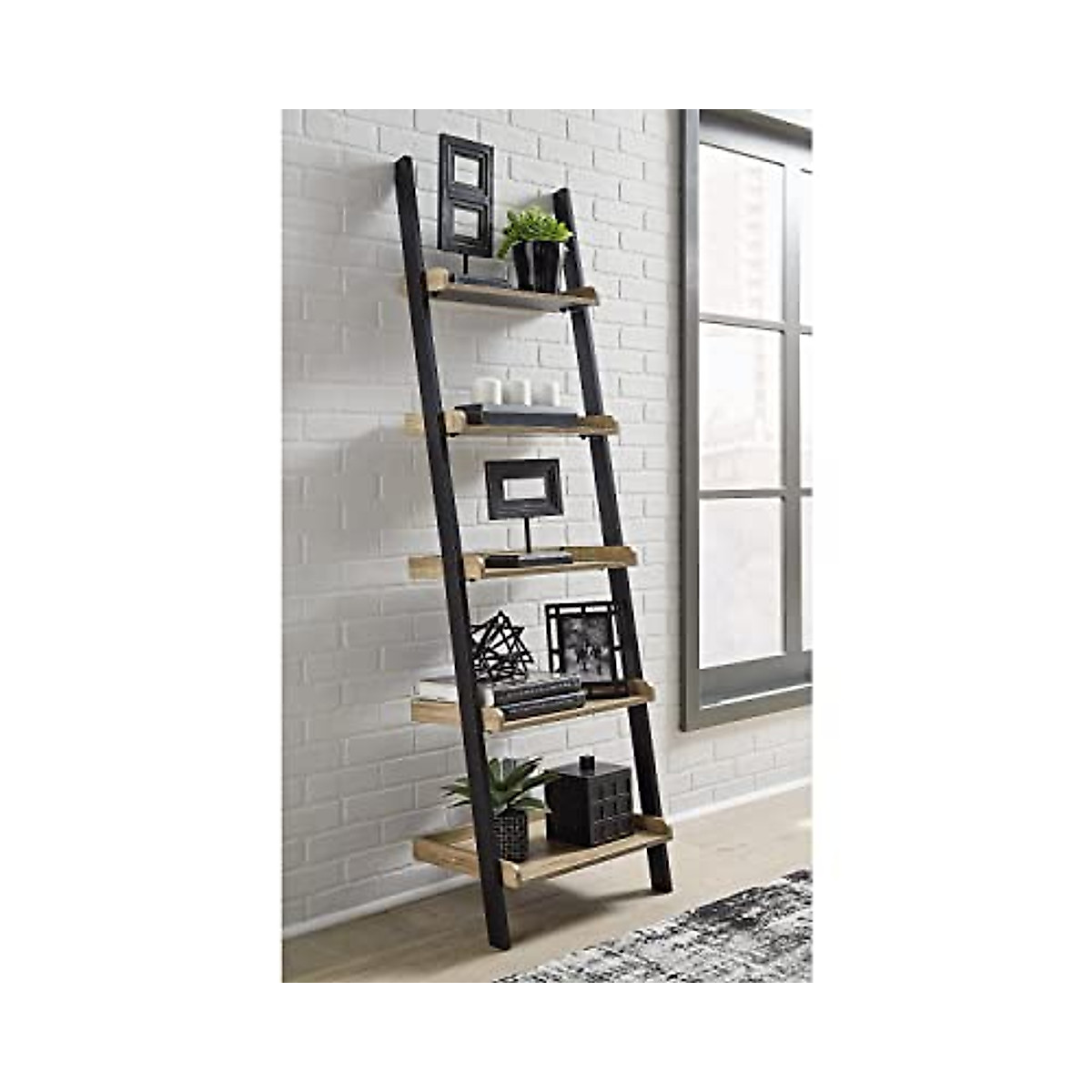 Signature Design by Ashley Gerdanet Urban Industrial 4 Shelf Ladder Bookcase, Light Brown & Black