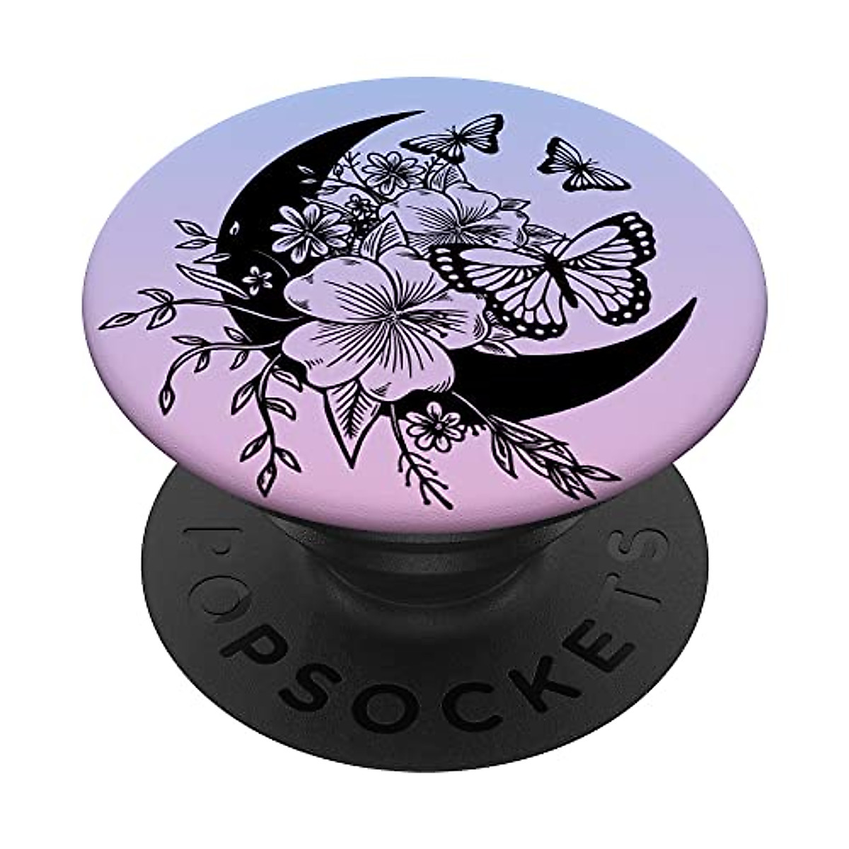 Violet Lavender Ombre Black Butterfly Crescent Moon Flower PopSockets Swappable PopGrip