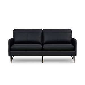 Z-hom 67" Top-Grain Leather Sofa, 2 Seater Loveseat Couch, Mid-Century Modern Leather Couch for Living Room Bedroom Apartment Office, Black