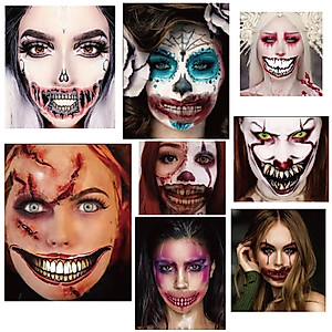 2023 New 12PCS halloween prank makeup temporary tattoo, halloween mouth tattoo stickers, Clown Face Tattoos, Fit for halloween prank makeup or joker mouth tattoo
