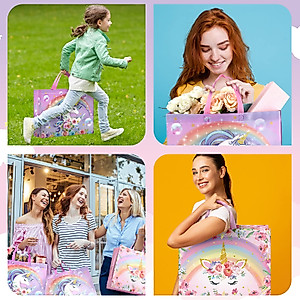 Sweetude 6 Pcs Unicorn Large Gift Bags 16inch Birthday Tote Bag with Handles Reusable Non Woven Shopping Bag for Party Favor(Unicorn)