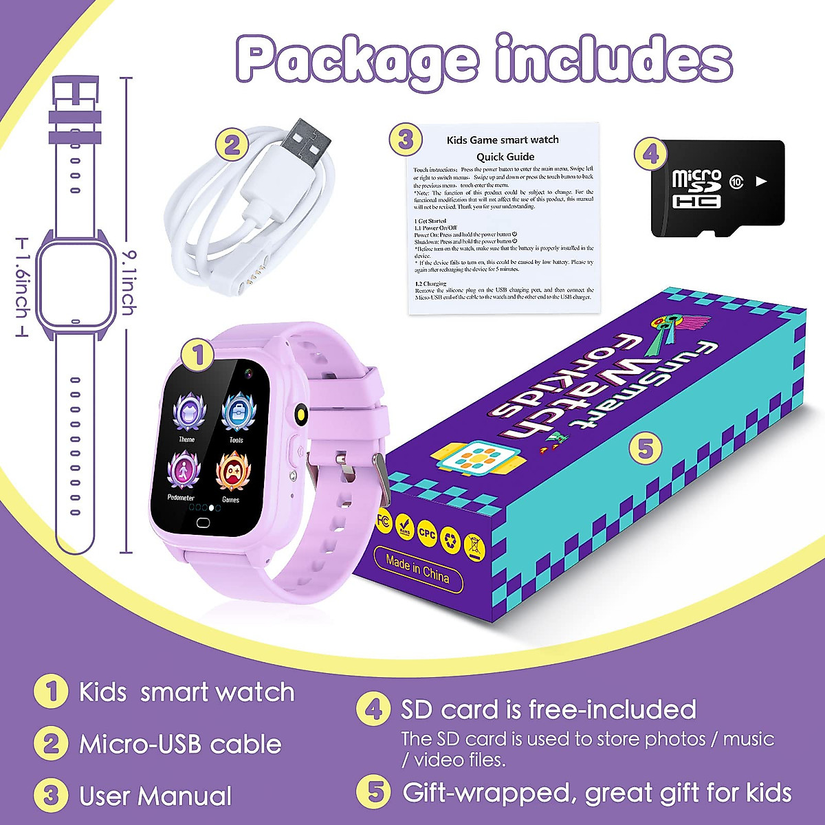 Smart Watch for Kids Boys Girls Learning Toys with 26 Games Camera Voice Music Video Player Recorder Pedometer Flashlight Alarm Clock Calendar IP67 Waterproof,4-12 Years Birthday