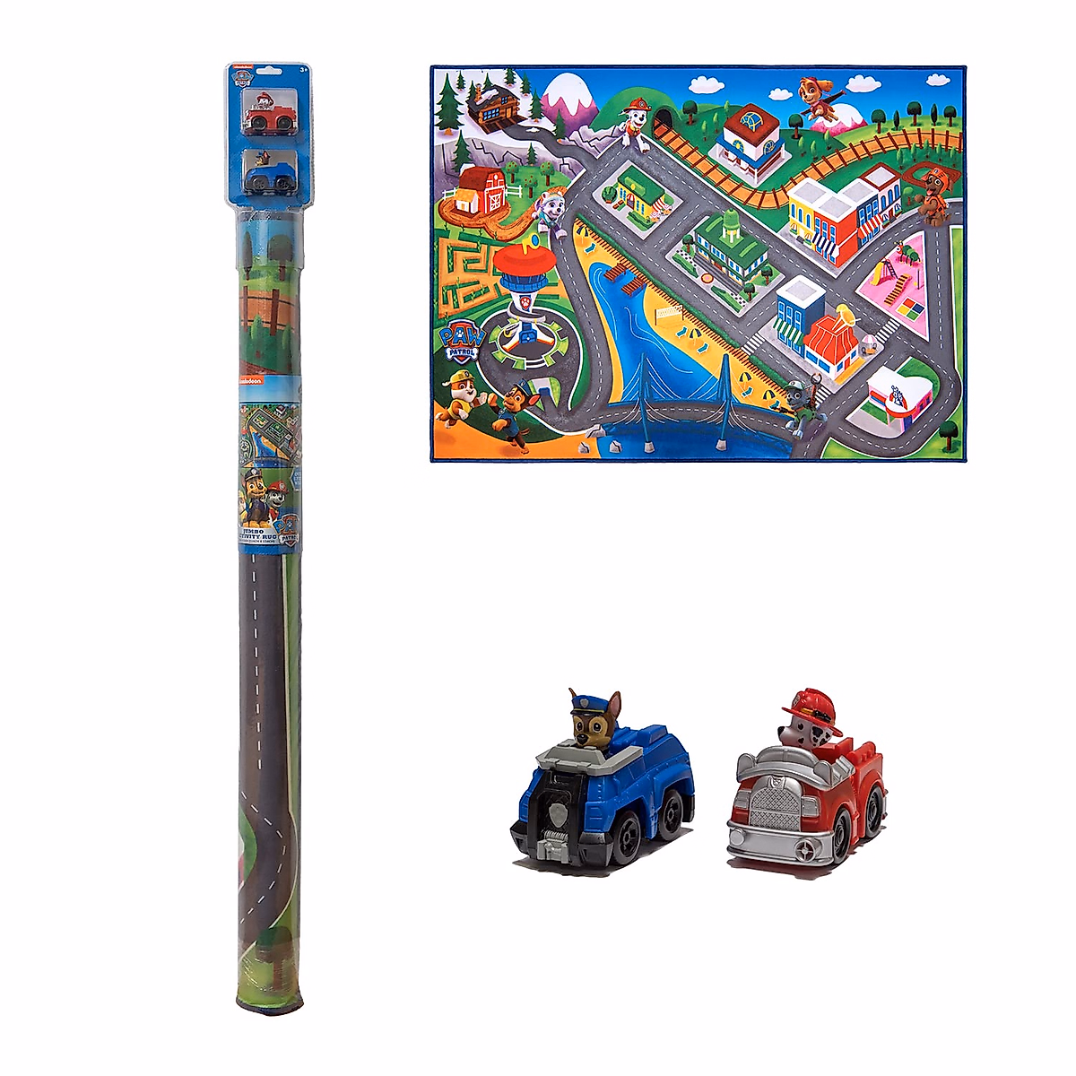 Gertmenian Nickelodeon Paw Patrol Town Tower Interactive Rug Includes 2x Cars feat. Chase and Marshall Suitable for Classroom, Nursery, Bedroom, or Play Area 40x54in Medium, 32500