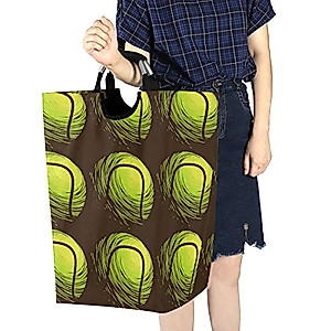 DOMIKING Sport Tennis Ball Laundry Hamper 12.6 x 11 x 22.7 Inch Collapsible Organizer Basket Clothes Laundry Basket Storage Organizer for Toy Collection