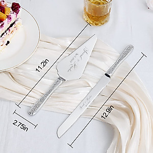 Wedding Cake Knife & Server Set, Personalized Diamond Cake Cutting Set, Gold Bridal Serving Set, Engraved Pastry Pie Server Pizza Cutter, Quinceañera Birthday Anniversary Classic Gift (Silver 2)