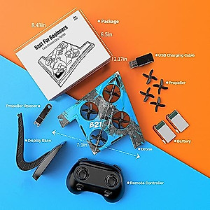 Trulloyoo Remote Control Drone for Beginners，RC Quadcopter Aircraft for Adults & Kids, B21 Fighter 2.4GHz 4-Channel Stunt Planes Airplane Toys with LED Lights, Birthday Boys Girls (Blue)