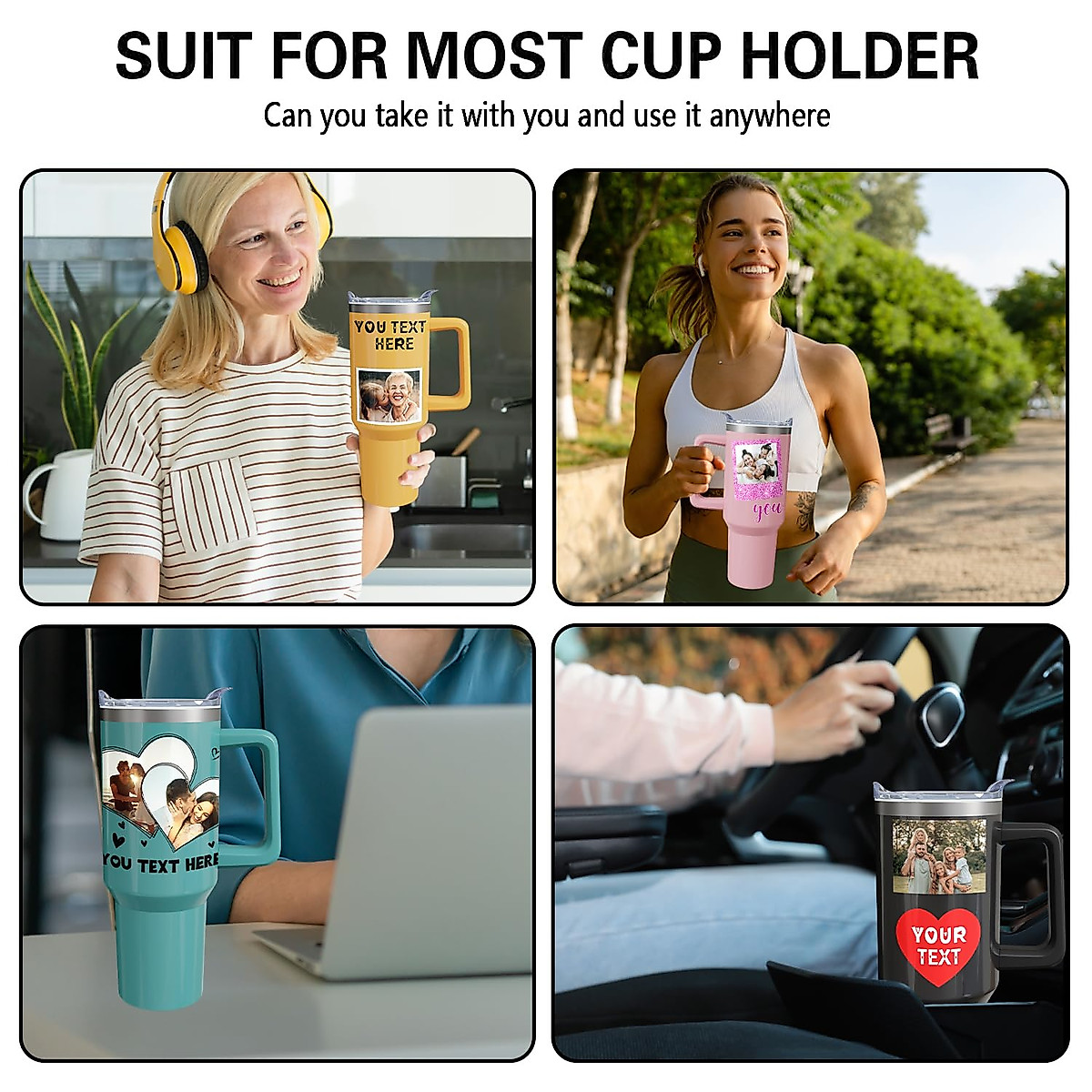 Personalized Gifts 40 Oz Tumbler with Handle and Straw, Custom Tumbler with Add Name, Photo, or Logo, Stainless Steel Double Walled Vacuum Insulated Cup, Customized Photo Gifts for Women Men