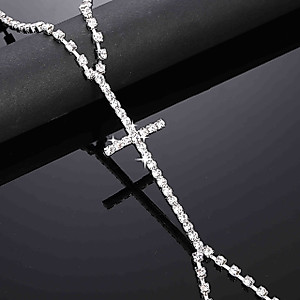 Blindery Sexy Body Bracket Rhinestone Body Chain Jewelry Silver Belly Waist Chain Bikini Party Club Chest Chain for Women and Girls (Cross)