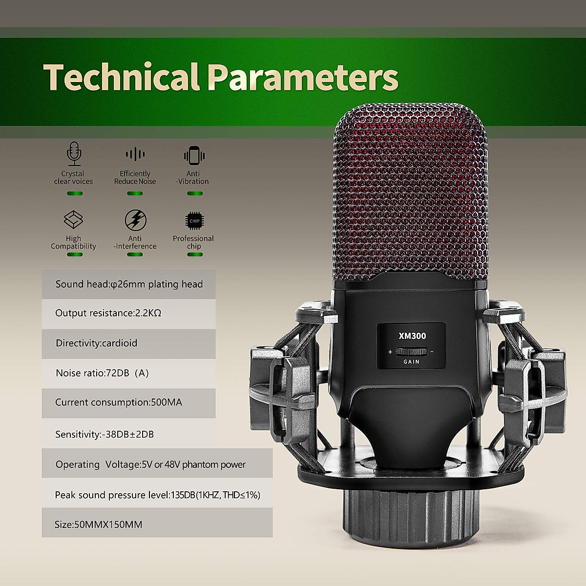 Tbrand LanParte Square Professional Condenser Microphone with Adjustable Anti-Vibration Bracket for Voice Recording Podcasting YouTube Karaoke Gaming Instruments Live Stream